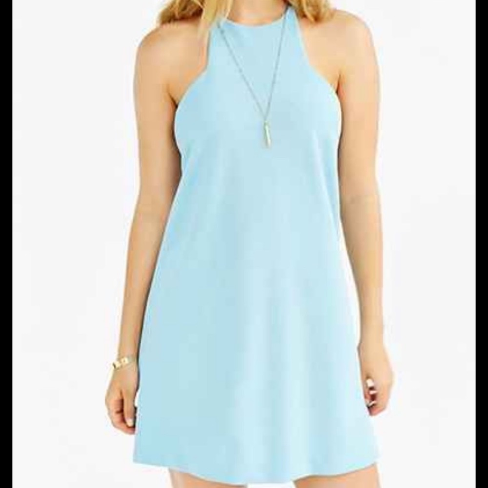 Light Blue Teal Racer Back High Neck Dress - Gem